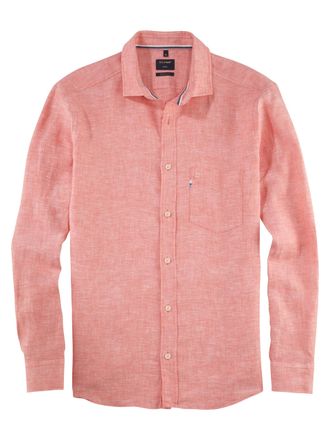 Olymp Herren Freizeithemd Langarm Casual,Einfarbig,Regular fit,Kent-Kragen,Rose 30,3XL