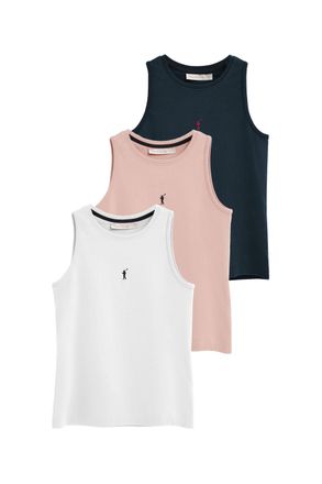 Polo Club Dreierpack &auml;rmellose Damen-T-Shirts marineblau, wei&szlig; und blassrosa im Slim Fit mit Rigby Go Stickerei