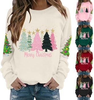Generic HUIFUAO Sweat-shirt de Noël amusant pour femme - Haut de sapin de Noël amusant - Grande taille - Haut à manches longues - Pull tendance - Cadeau de va