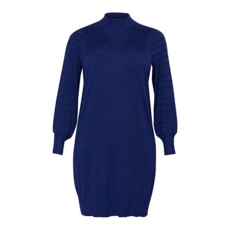 Kaffe Curve Blaues Strickkleid mit Puff&auml;rmeln - - Dresses - Damen - Blau - S