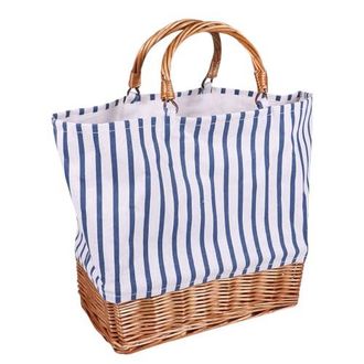 BESTONZON Paquet Cabas en Toile Résistante Imitation Rotin Paquet à Main Tissé Léger Bleu Rayé Grand Format pour Courses et Shopping Femme Écologique et Lavable