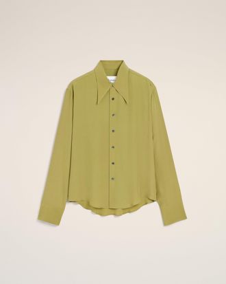 Ami Chemise Ajust&eacute;e Verte Col En Pointe en Soie M&eacute;lang&eacute;e Matcha - 37 - Homme