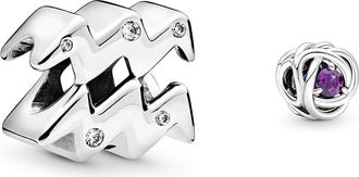 Pandora Pandora Charm Sternzeichen Wassermann 798415C01 & Februar Geburtsstein Violetter Ewigkeitskreis Charm aus Sterling-Silber mit Kristallen, 790065C02