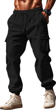 Generic Leinenhose Herren Hose Chino Cargo Hose Leicht Weisse Jogginghose Freizeithose Männer Yoga Sommerhose mit Taschen Sporthose Casual Sweatpants