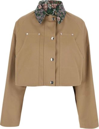 Msgm Msgm, Femme, Vestes, Beige, Taille: 36 FR Veste Courte en Gabardine de Coton