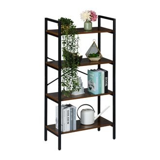 Relaxdays B&uuml;cherregal, Industrial, 4 F&auml;cher, HxBxT: 122 x 60 x 32 cm, offenes Wohnzimmerregal, Standregal, braun/schwarz