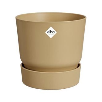 ELHO Greenville Rond 40 - Pot De Fleurs avec Un Réservoir deau Intégré - Interieur & Extérieur - Plastique 100% Recycle - Ø 39.0 x H 36.8 cm - Beige/Sable 
