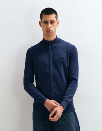 Timberland pull zipp&eacute; int&eacute;gral en coton bleu marine
