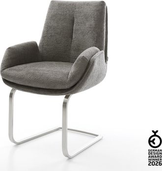 DELIFE Freischwinger Clea-Flex Boucl&eacute; Soft Schlamm Freischwinger flach Edelstahl, Esszimmerst&uuml;hle