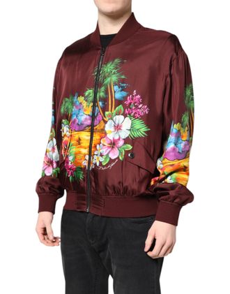 Dolce & Gabbana Floral Print Silk Bomber Jacket - Maroon