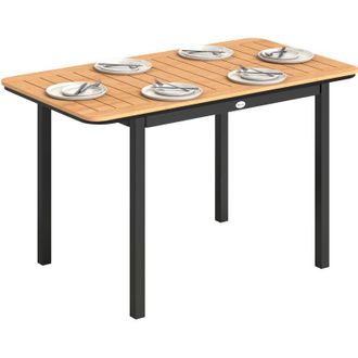 OUTSUNNY Table de jardin - table dext&eacute;rieur - Outsunny - 6 personnes rectangulaire cadre m&eacute;tal et plateau &agrave; lattes - bois composite - marron