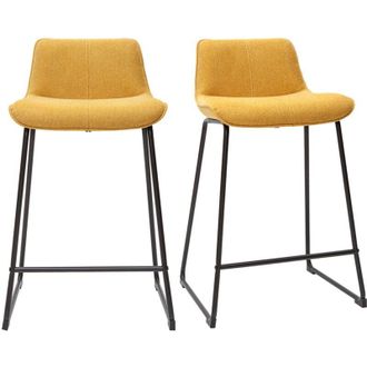 Miliboo Tabourets de bar en tissu effet velours textur&eacute; jaune moutarde et m&eacute;tal H65 cm (lot de 2) BOOST