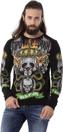 Cipo & Baxx Herren Sweatshirt CL514 Schwarz - Stylischer Pullover im Modernen Streetwear Look mit Rundhals & Print - Bequemer Sweater f&uuml;r Alltag, Freizeit & Party