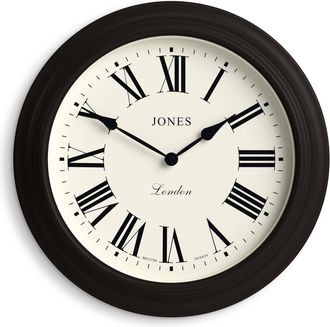 Jones Clocks Supper Club wanduhr | Große Klassische runde Uhr | 40 cm | Schwarz | Römische Ziffern | Traditionelles Design ideal für küche oder Wohnzimmer