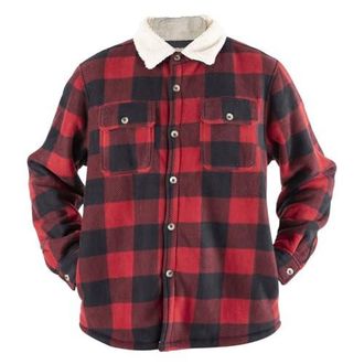 Generico Chemise Sherpa rembourrée avec capuche et doublure en peluche, veste dhiver avec poches, sweat à carreaux en flanelle pour homme, rouge, 5X-Large
