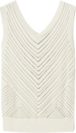 Twin-Set Actitude, Femme, Pulls, Beige, Taille: 36 FR Haut en tricot &agrave; chevrons et col en V