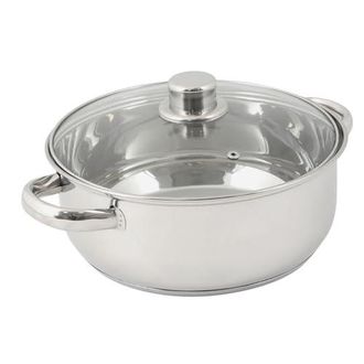 Crealys 502385 4 Liter Edelstahl-Kochtopf, 24 cm Durchmesser - mit Dampfgardeckel aus Glas - für alle Herdarten geeignet, auch Induktion