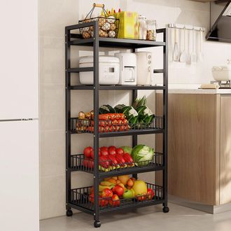 Generic Offenes K&uuml;chenregal mit Atmungsaktivem Netzkorb, Snackregal Aus Metall mit Universalrollen for Wohnzimmer, Esszimmer, Balkon