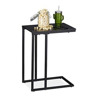 Relaxdays Beistelltisch, eckiger Seitentisch in C-Form, für Couch & Bett, Metall & Holz, HBT: 59,5 x 30 x 45 cm, schwarz