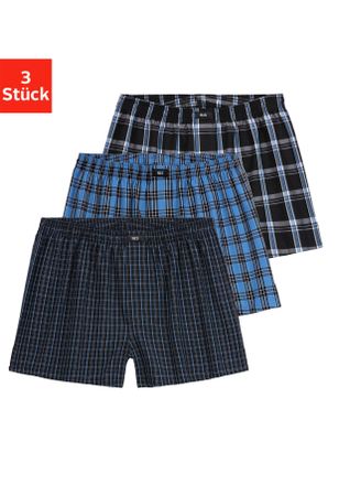 H.I.S Webboxer H.I.S, Herren, Gr. 3, 3 Stk., blau (blau, kariert), Webqualit&auml;t, Obermaterial: 100% Baumwolle, kariert, weit, Unterhosen, mit verschiedenen K