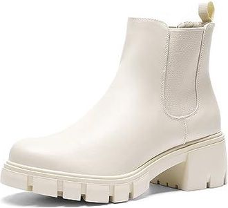 Dream Pairs Bottines Chelsea &eacute;lastiques pour femme - Talon bloc bas et &eacute;pais - Semelle &agrave; pattes - Bottes &agrave; talons dautomne SDAB2316W, beige, 40 EU