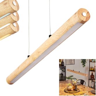 HOFSTEIN LED Pendelleuchte Carbellino, dimmbare Hängelampe aus Metall/Holz/Kunststoff in Schwarz/Naturfarben/Weiß, skandinavisches Design, Höhe max 150cm, Touc