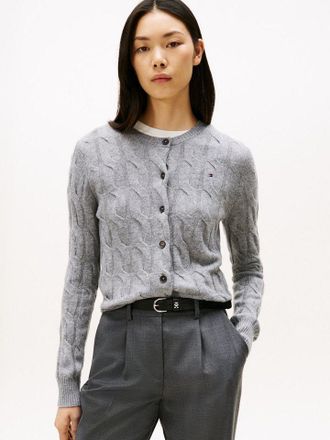 Tommy Hilfiger Strickjacke SOFT WOOL CABLE C-NK LS CARDIGAN mit Zopfmuster, aus reiner Wolle