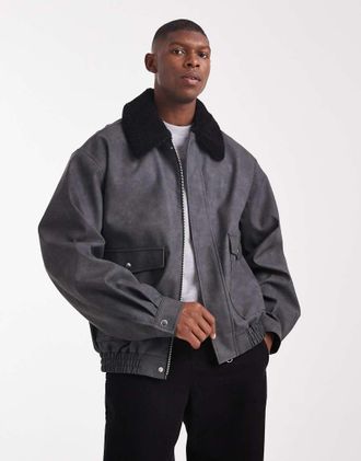 Asos Bomber avec col contrastant imitation peau de mouton - Gris