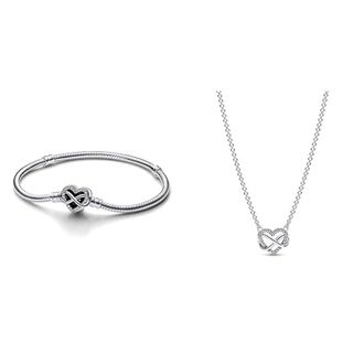 Pandora Moments Armband aus Sterling-Silber mit Funkelndem Unendlichkeits-Herzverschluss und Zirkonia Steinen & Moments Funkelnde Unendlichkeits-Herz Collier-