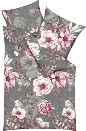 JACK by Kaeppel Fein Biber Bettwäsche 2 TLG. 135x200cm Gabriella Blumen Rosé Anthrazit Rosa Silber