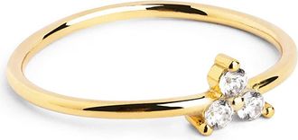 Singularu Clover Ring. Sterlingsilber mit 18 Kt Vergoldeter Beschichtung und Zirkonia. Schmuck f&uuml;r Damen. Gr&ouml;&szlig;e 12