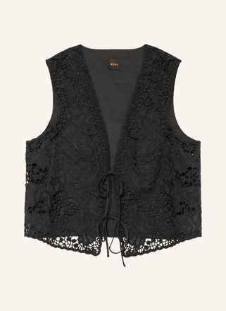 HUGO BOSS Weste Irika Im Materialmix Mit Lochspitze schwarz