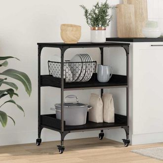vidaXL vidaXL Chariot de cuisine Ch&ecirc;ne noir 60 x 41 x 80,5 cm
