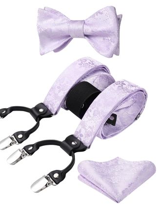 Hisdern Flieder Hosentr&auml;ger f&uuml;r Herren Paisley Y Form mit 6 starken Clips L&auml;ngenverstellbar Herren Hosentr&auml;ger und Fliege mit Einsteckuch