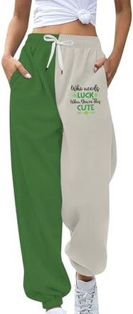 Generic HUIFUAO Pantalon de surv&ecirc;tement pour la Saint-Patrick pour femme, pantalon de jogging tr&egrave;fle dr&ocirc;le, costume irlandais, pantalon de tr&egrave;fle irlandais, p
