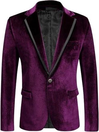 Generic Blazer en velours &agrave; simple boutonnage pour homme - Coupe ajust&eacute;e - Veste de sport - Veste de costume en velours pour homme, violet, 5XL
