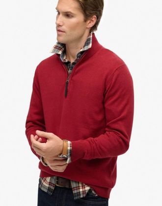 Superdry Essentials - Pullover aus Baumwolle in meliertem Karminrot mit halblangem Rei&szlig;verschluss