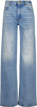 Balmain Femme, Jeans, Bleu, Taille: 40 FR Jeans amples en denim d&eacute;lav&eacute; &agrave; jambe droite