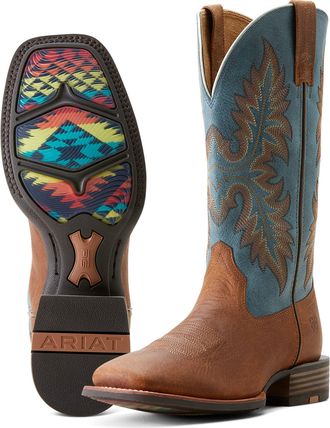 Ariat Mens Hudson Western Boots in Wicker Brown Dignity Blue, D Medium Width, Size 45, by Ariat