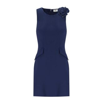 Elisabetta Franchi Femme, Robes, Bleu, Taille: 42 FR Robe Fourreau Bleue avec Broche