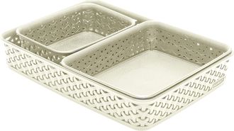 Curver My Style Schreibtisch-Aufbewahrungskorb, Tablett-Set, Rattan-Effekt, rechteckig, A4, A5, A6, cremefarben, 3 Stück