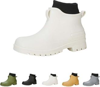 Generic Bottes de pluie en caoutchouc Chelsea pour femme avec doublure en peluche, bottines dhiver chaudes, imperm&eacute;ables, antid&eacute;rapantes pour le travail de la