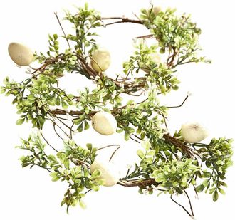 Loberon Girlande Antonin, sehr naturnah, romantisch & stilvoll, biegsam, Wohn-Accessoire, Osterfest, Ostern, Osterdekoration, Kunststoff, grün/weiß