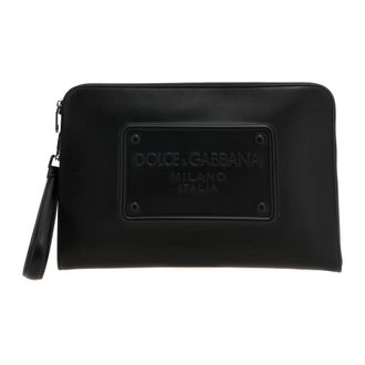 Dolce & Gabbana Gro&szlig;e Pouch aus Kalbsleder mit erhabenem Logo - - Bags - Herren - Schwarzk - ONE SIZE