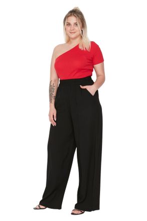 Trendyol Trendyol Women Plus Size Normal Waist Wide Leg Plus Size Pants Black