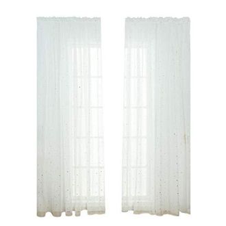 Vosarea Sheer Rideaux Pare- Soleil Fen&ecirc;tre D&eacute;pistage Fen&ecirc;tre Traitement Tige Poche Tulle Voile Silver Star Foil Imprimer Drap&eacute; Panneau pour Les Ensembles de P