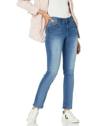 Democracy Damen Petite Ab-lösung Geradem Bein Jeans, Blau, 36 Zierlich