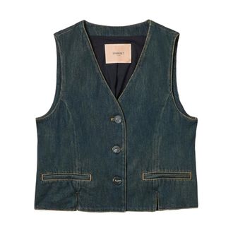 Twinset Femme, Vestes, Bleu, Taille: 36 FR Gilet &agrave; col en V