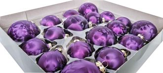 JACK by Th&uuml;ringer Glas Weihnachtsbaumkugeln Glas Eislack 18 TLG. Set 3 Kugelgr&ouml;&szlig;en Farbauswahl inkl. Haken, Farbe:Lila