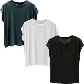 Generic 2 Pack Femme Tee Shirt Coton Casual Blanc Tshirt Haut &Agrave; Manche Courte D&eacute;t&eacute; L&acirc;che Basique T-Shirt Sport Imprim&eacute; &Agrave; Col Rond Tops Tunique Manche Courte D